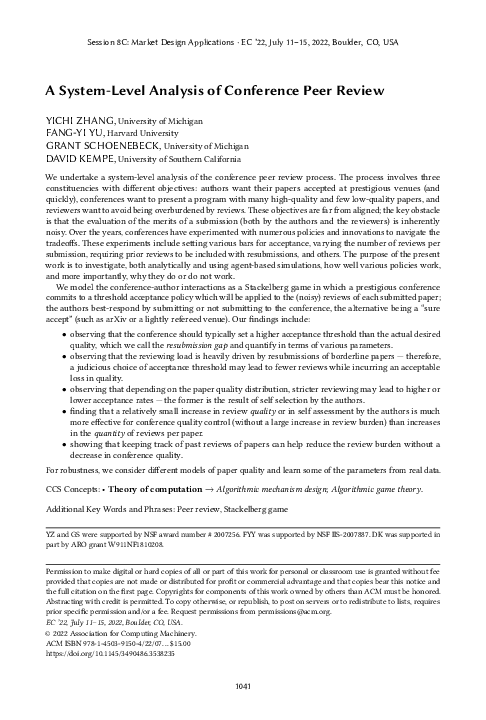(PDF) A System-Level Analysis of Conference Peer Review | Grant ...