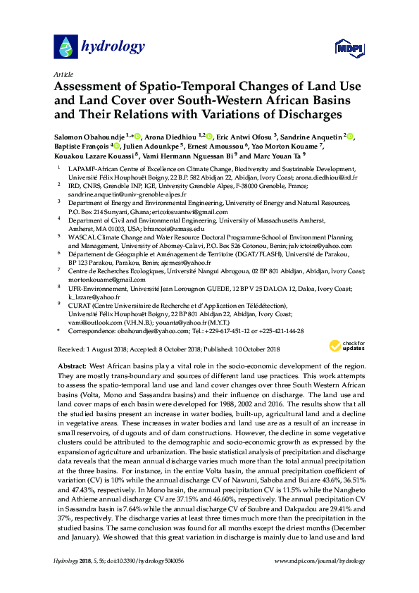 (PDF) Assessment of Spatio-Temporal Changes of Land Use and Land Cover over South-Western ...