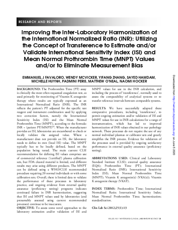 (PDF) Improving the Inter-Laboratory Harmonization of the International ...