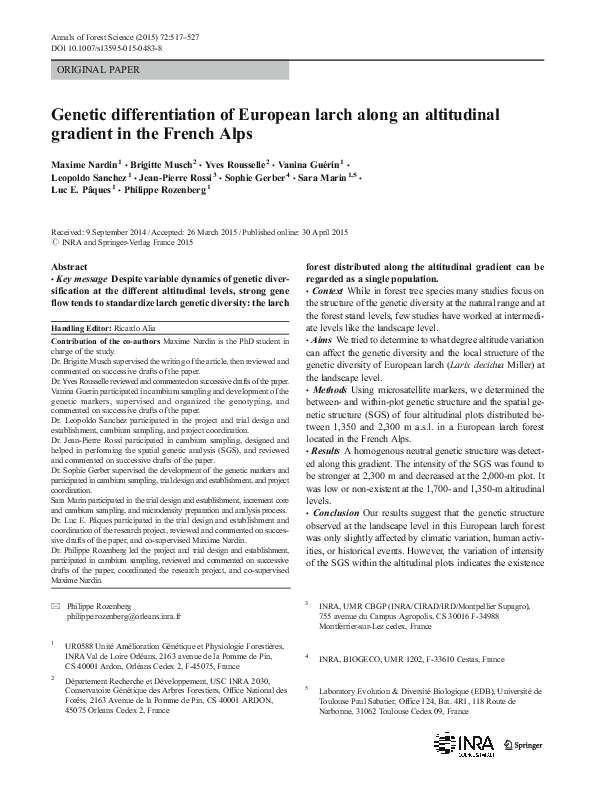 (PDF) Genetic differentiation of European larch along an altitudinal ...