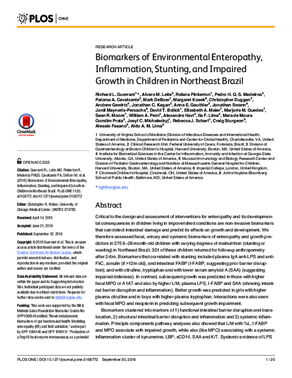 (PDF) Biomarkers of Environmental Enteropathy, Inflammation, Stunting ...