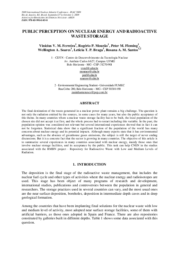 (PDF) Public Perception on Nuclear Energy and Radioactive Waste Storage