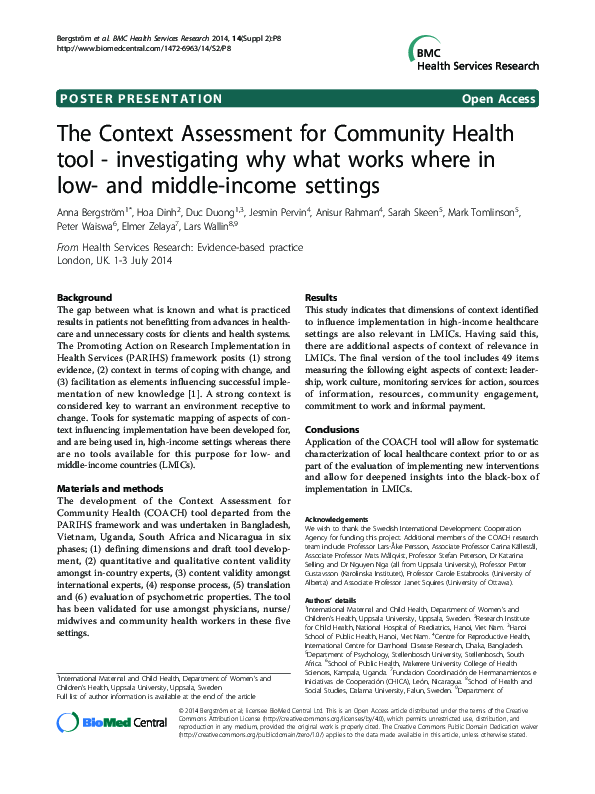 (PDF) The Context Assessment for Community Health tool - investigating ...