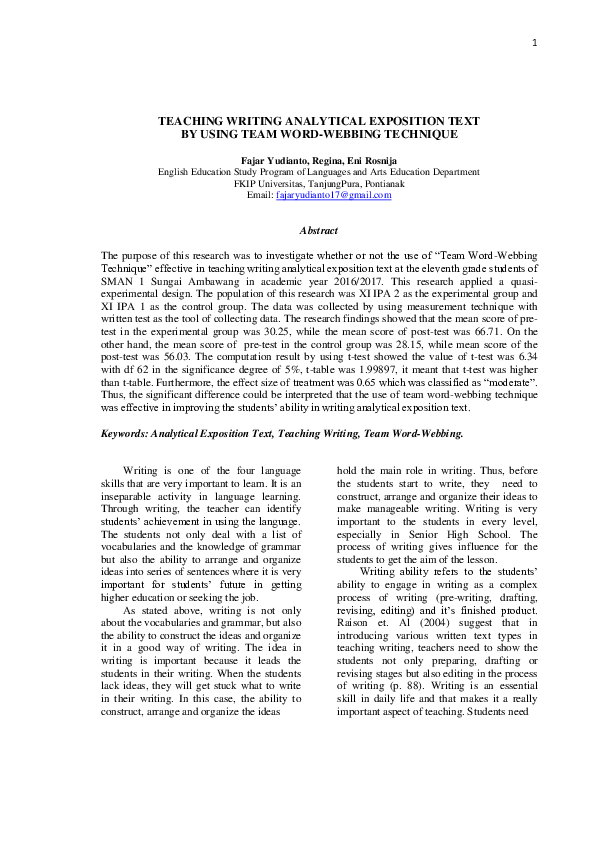 (PDF) Teaching Writing Analytical Exposition Text by Using Team Word-Webbing Technique