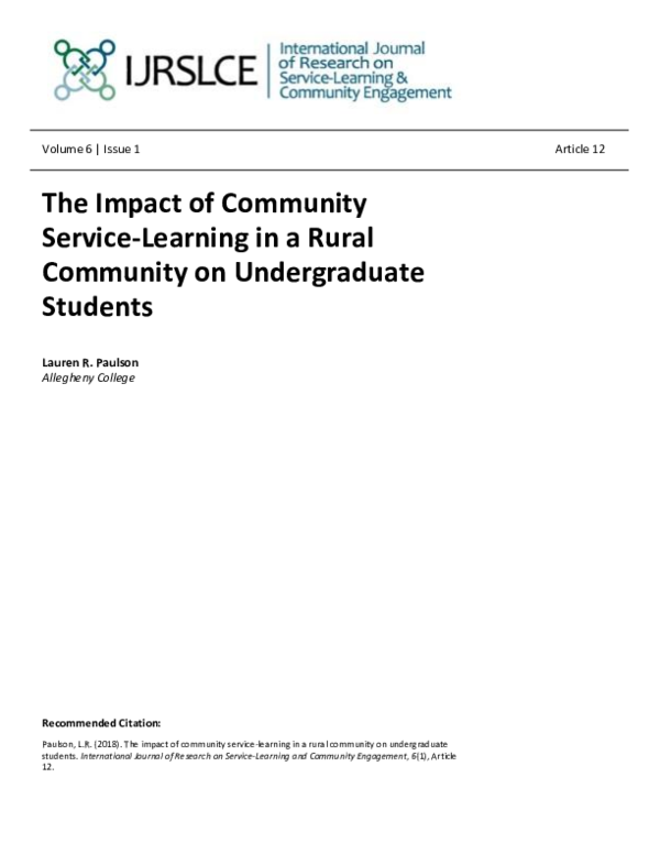 (PDF) The Impact of Community Service Learning in a Rural Community on ...