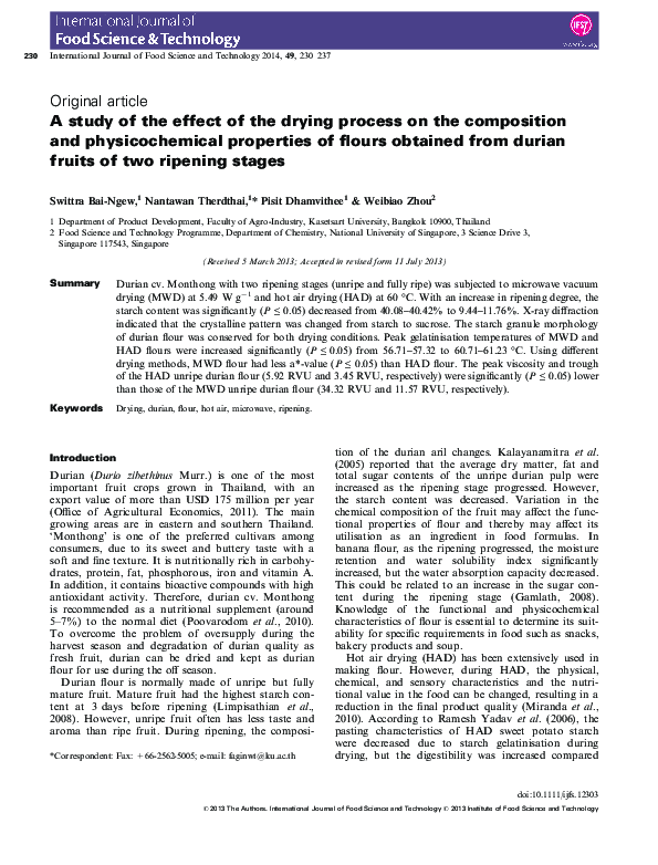 (PDF) A study of the effect of the drying process on the composition and physicochemical ...