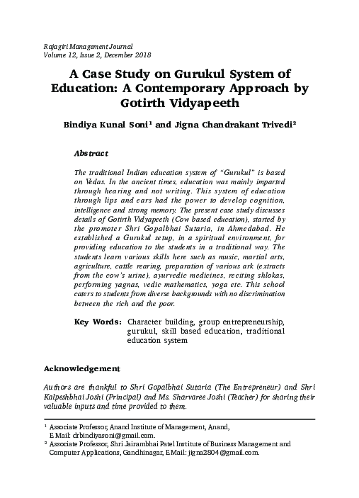 (PDF) A Case Study on Gurukul System of Education
