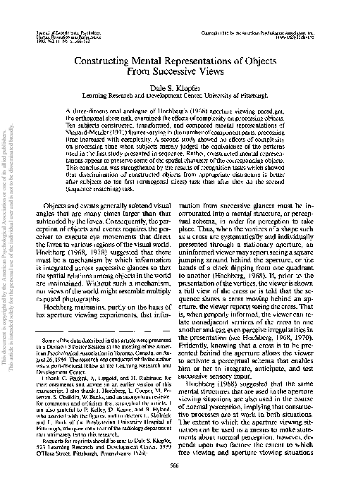 (PDF) Constructing mental representations of objects from successive ...