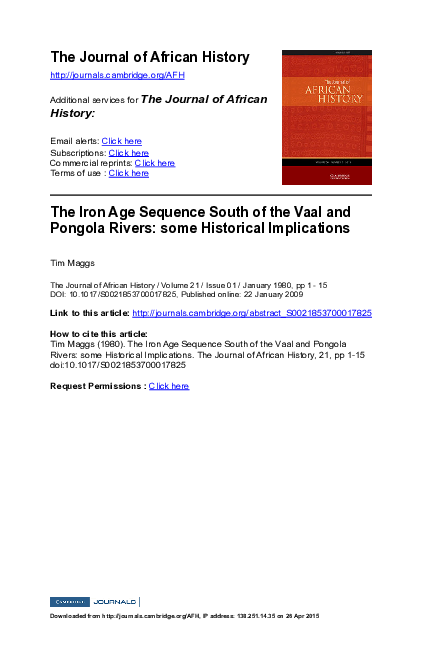 (PDF) The Iron Age Sequence South of the Vaal and Pongola Rivers: some Historical Implications