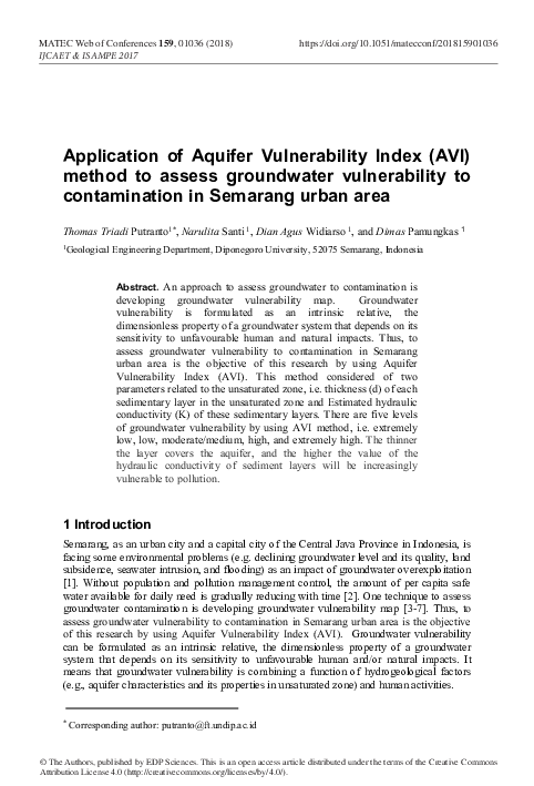 (PDF) Application of Aquifer Vulnerability Index (AVI) method to assess groundwater ...