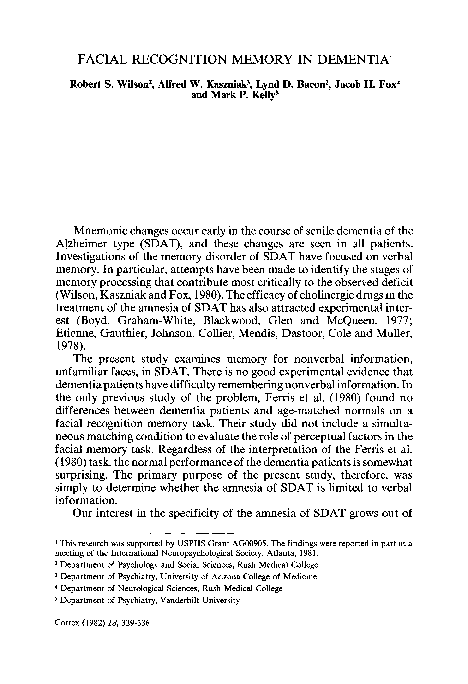 (PDF) Facial Recognition Memory in Dementia
