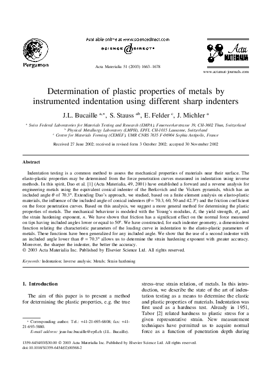 (PDF) Determination of plastic properties of metals by instrumented indentation using different ...