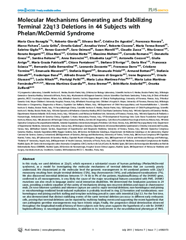 (PDF) Molecular Mechanisms Generating and Stabilizing Terminal 22q13 ...