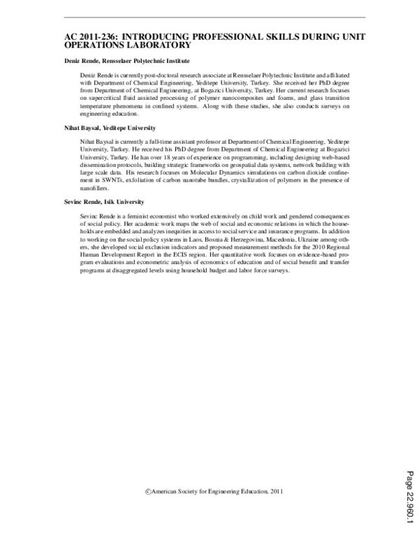 (PDF) Introducing Professional Skills During Unit Operations Laboratory