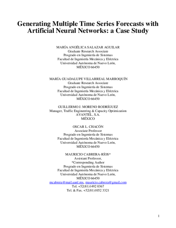 Pdf Generating Multiple Time Series Forecasts With Artificial Neural