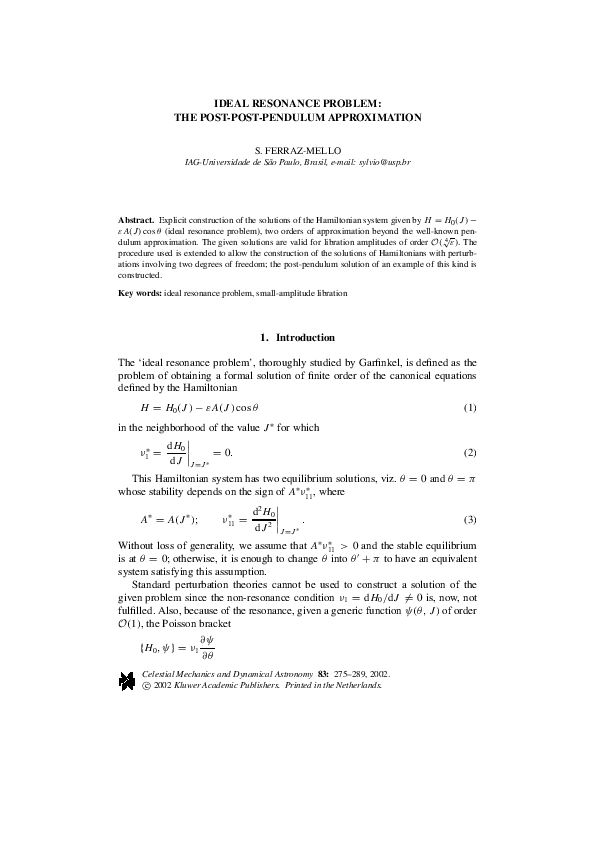 (PDF) Ideal Resonance Problem: The Post-Post-Pendulum Approximation