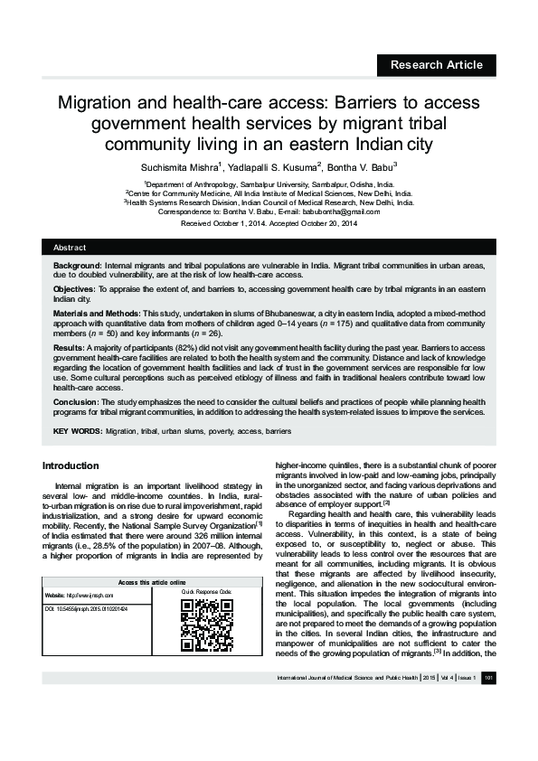 (PDF) Migration and health-care access: Barriers to access government ...
