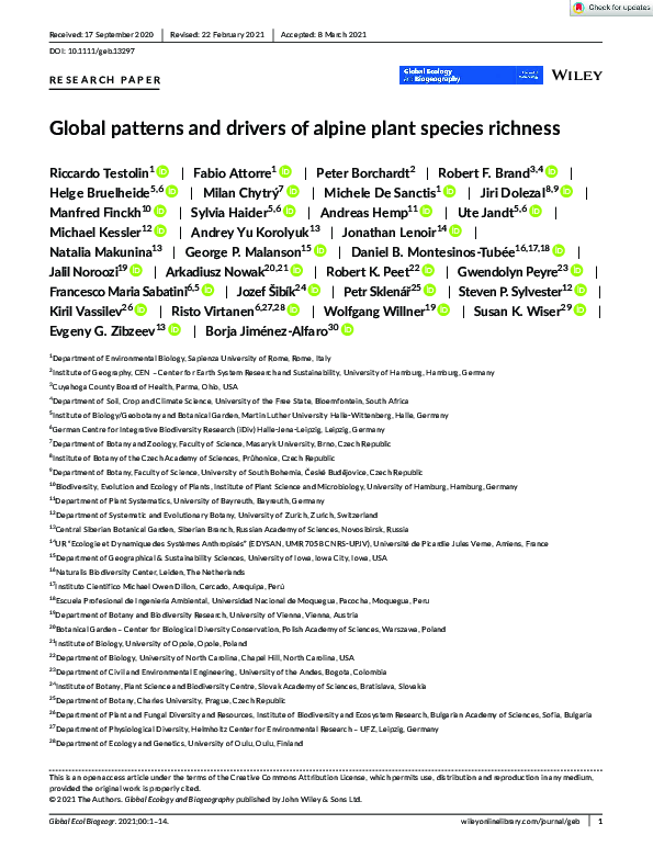 (PDF) Global patterns and drivers of alpine plant species richness