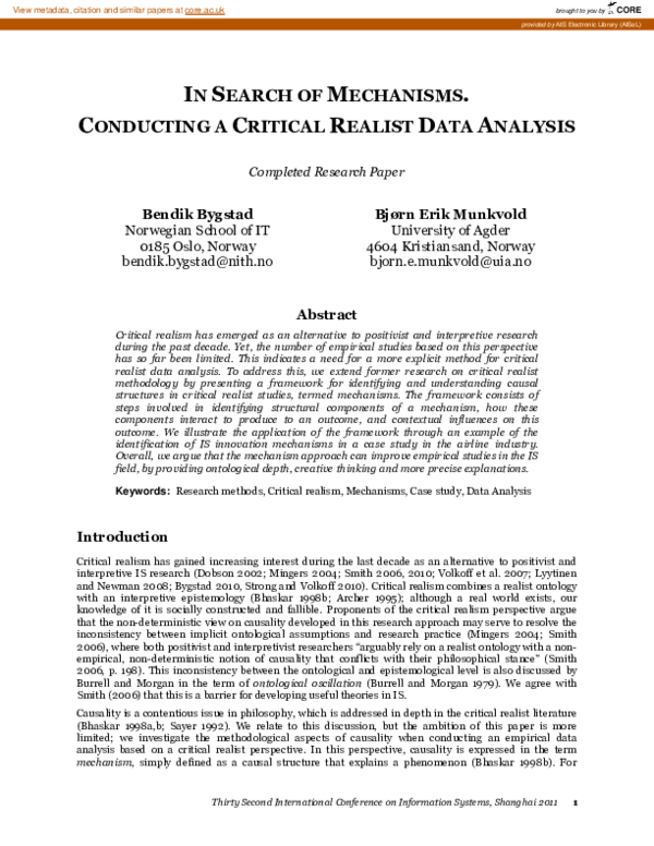 (PDF) In Search of Mechanisms. Conducting a Critical Realist Data Analysis