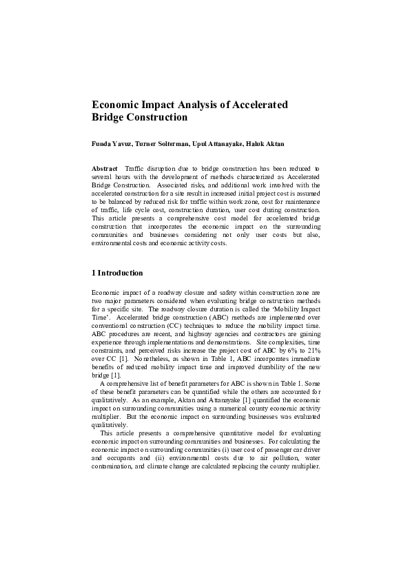 (PDF) Economic Impact Analysis of Accelerated Bridge Construction