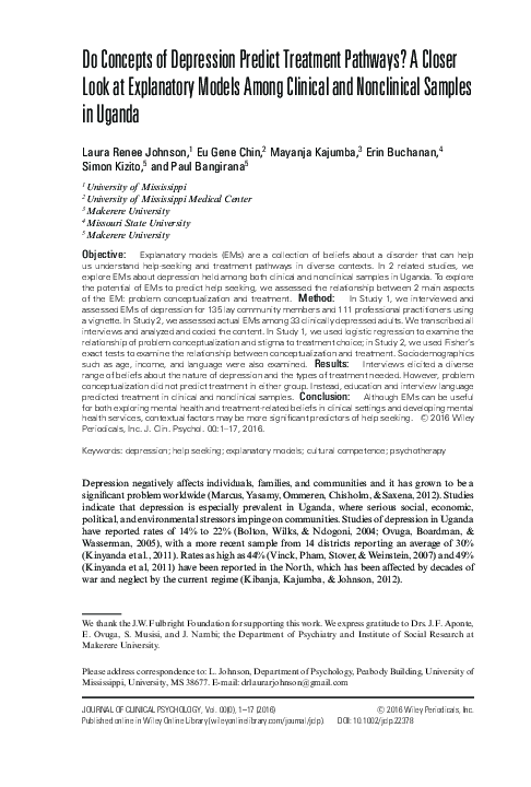 (PDF) Do Concepts of Depression Predict Treatment Pathways? A Closer ...