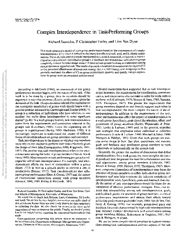 (PDF) Complex interdependence in task-performing groups