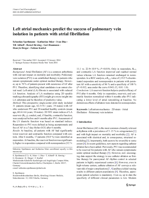 (PDF) Left atrial mechanics predict the success of pulmonary vein ...