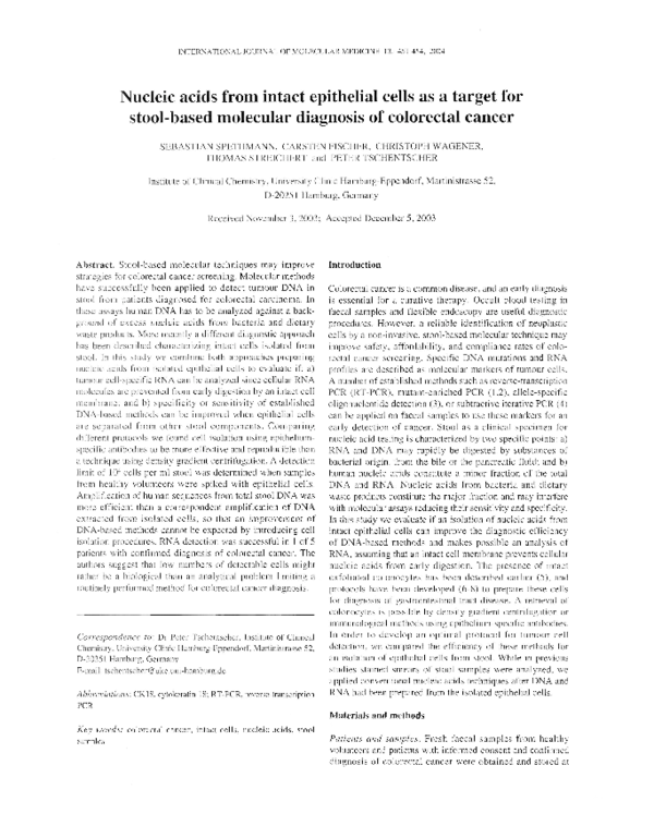 (PDF) Nucleic acids from intact epithelial cells as a target for stool ...