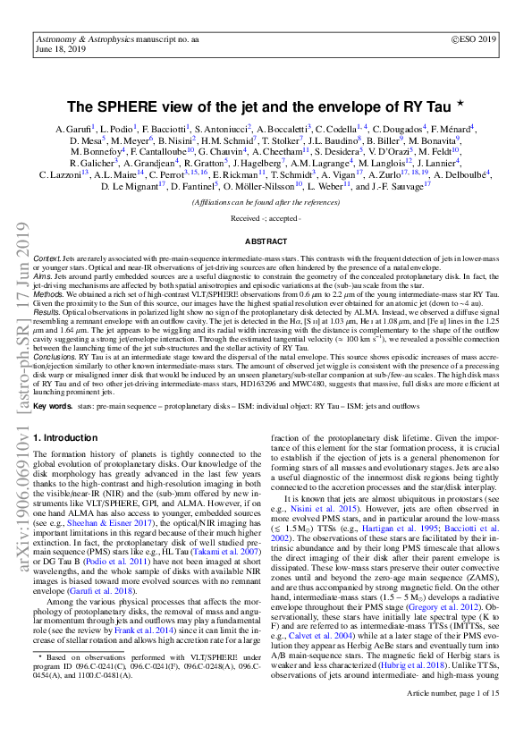 (PDF) The SPHERE view of the jet and the envelope of RY Tau