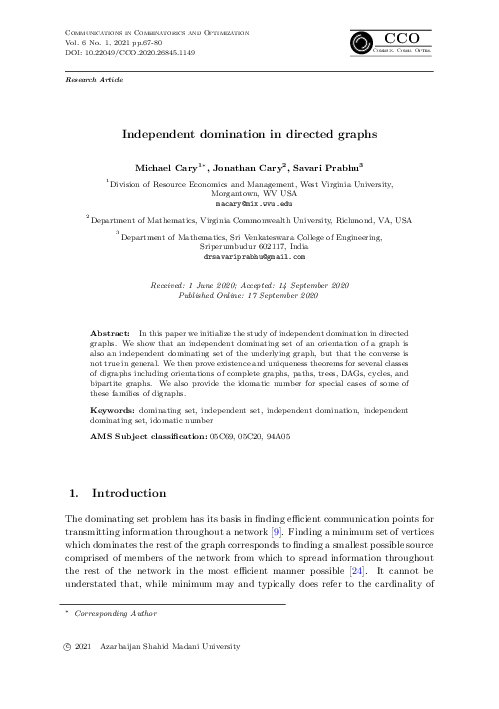 (PDF) Independent Domination in Directed Graphs