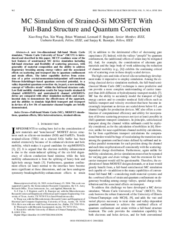 (PDF) MC Simulation of Strained-Si MOSFET With Full-Band Structure and ...
