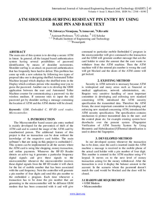 (PDF) Atm Shoulder-Surfing Resistant Pin Entry by Using Base Pin and Base Text 1