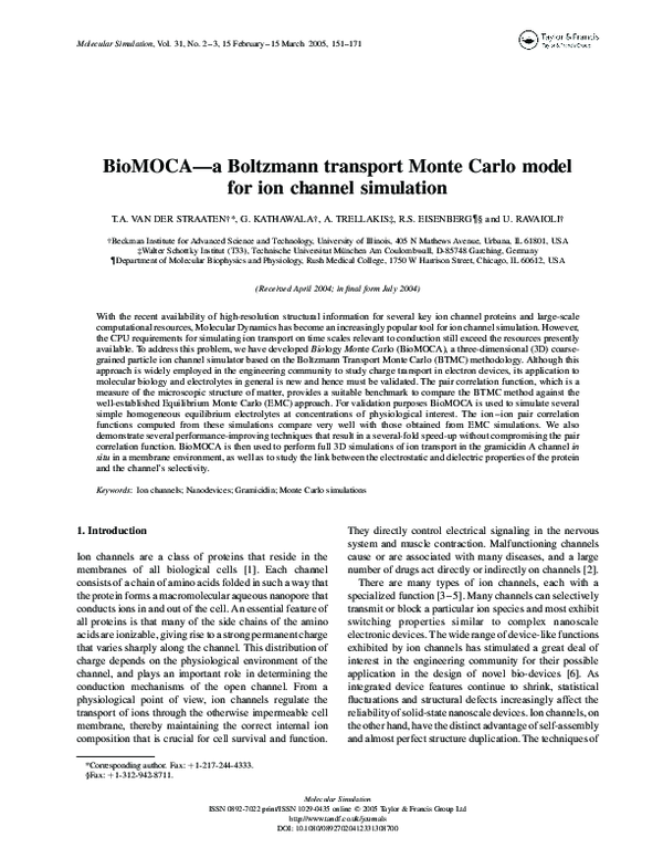 (PDF) BioMOCA—a Boltzmann transport Monte Carlo model for ion channel ...