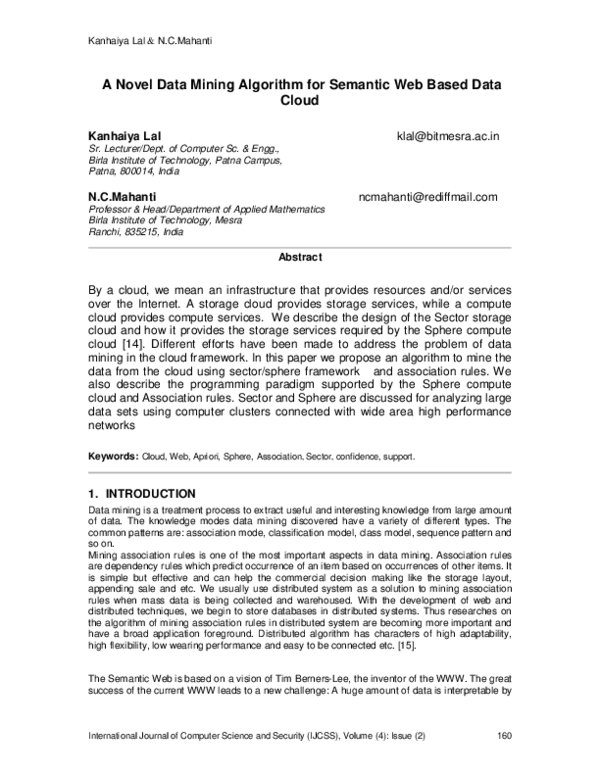 Pdf A Novel Data Mining Algorithm For Semantic Web Based Data Cloud