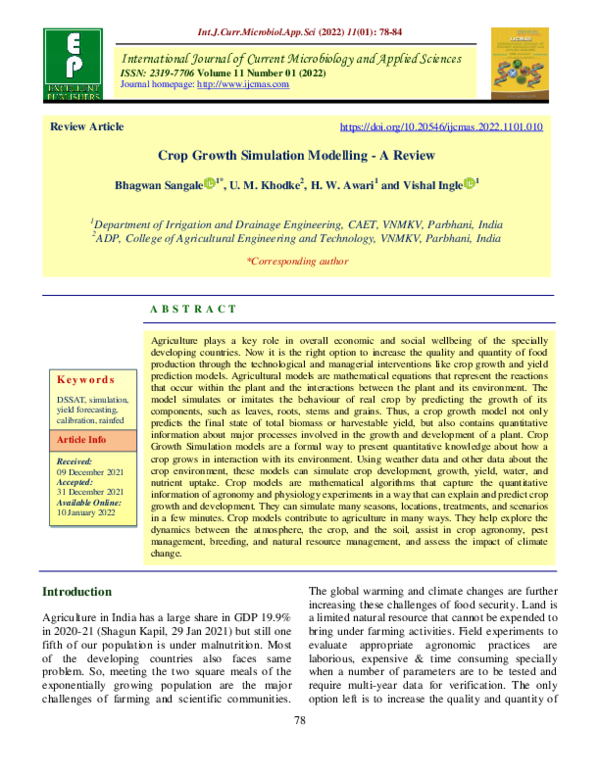 (PDF) Crop Growth Simulation Modelling - A Review
