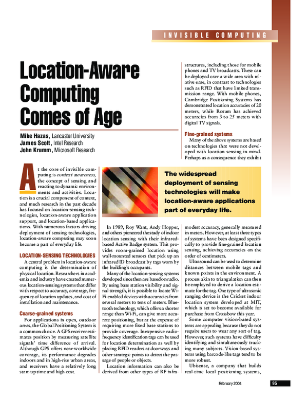 (PDF) Location-aware computing comes of age