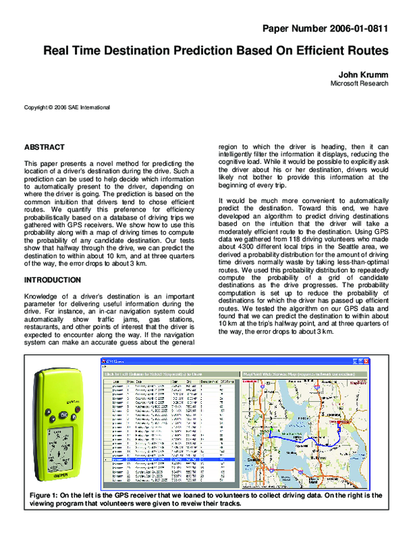 Pdf Real Time Destination Prediction Based On Efficient Routes
