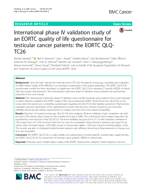 (PDF) International phase IV validation study of an EORTC quality of life questionnaire for ...