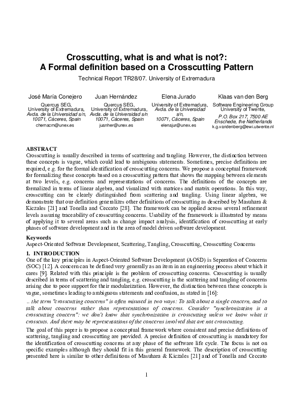 (PDF) Crosscutting, what is and what is not? A Formal definition based on a Crosscutting Pattern