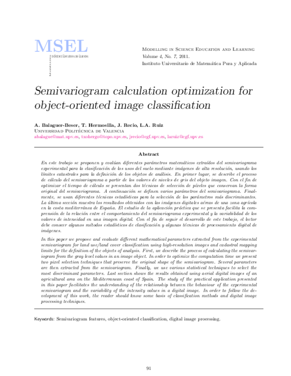 (PDF) Semivariogram calculation optimization for object-oriented image classification