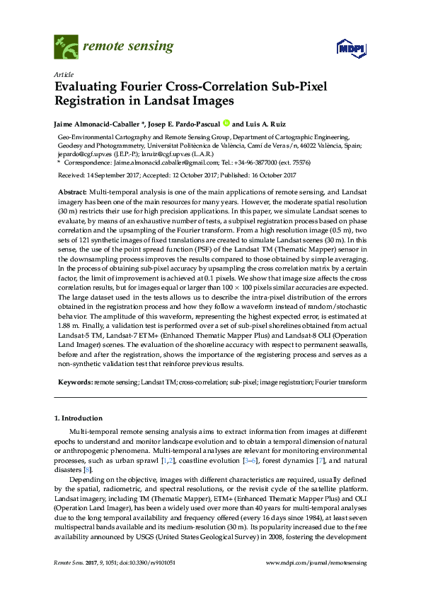 (PDF) Evaluating Fourier Cross-Correlation Sub-Pixel Registration in Landsat Images