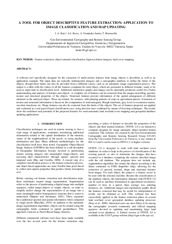 Pdf A Tool For Object Descriptive Feature Extraction Application To