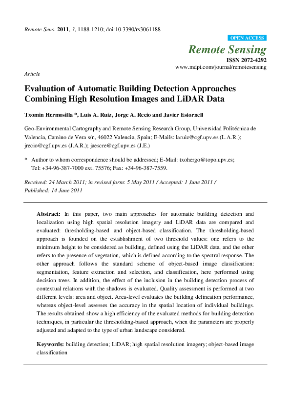 Pdf Evaluation Of Automatic Building Detection Approaches Combining