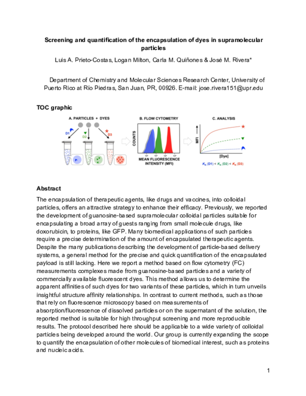 (PDF) Screening and quantification of the encapsulation of dyes in supramolecular particles