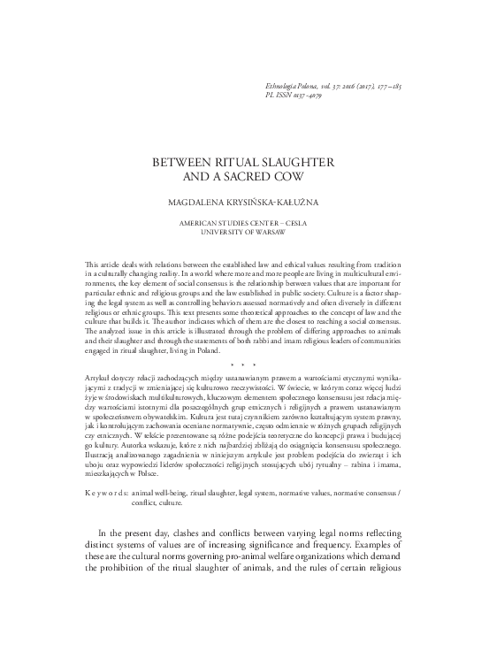 (PDF) BETWEEN RITUAL SLAUGHTER AND A SACRED COW