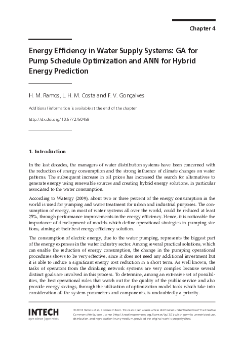 (PDF) Energy Efficiency in Water Supply Systems: GA for Pump Schedule Optimization and ANN for ...