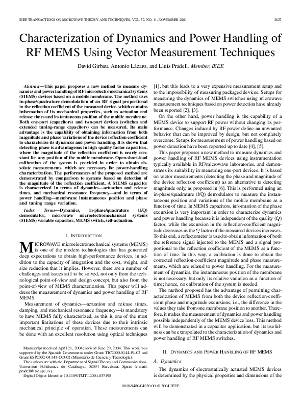 Pdf Characterization Of Dynamics And Power Handling Of Rf Mems Using