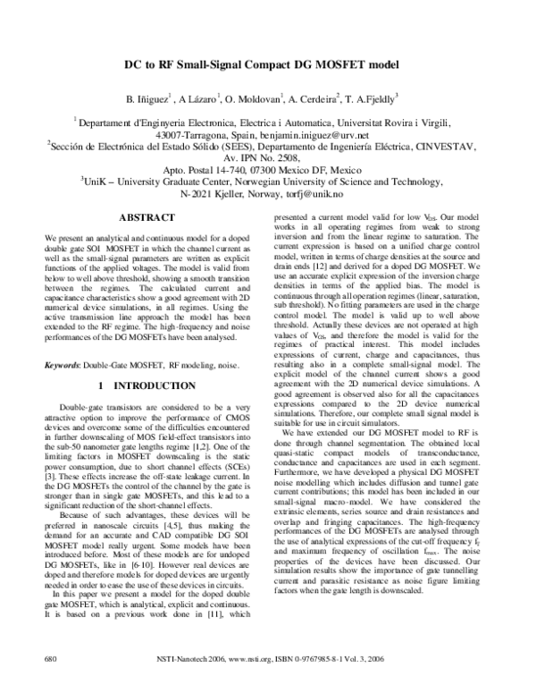 Pdf Dc To Rf Small Signal Compact Dg Mosfet Model