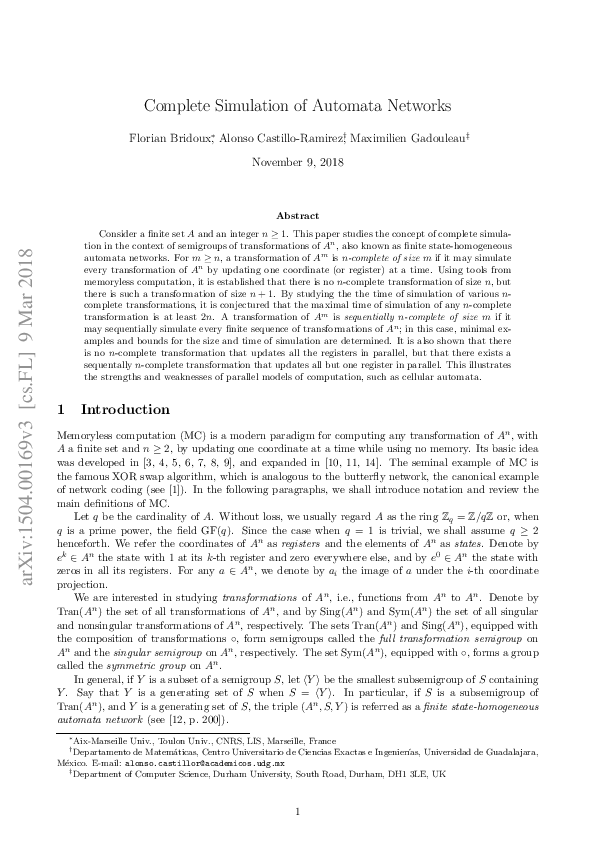 Pdf Complete Simulation Of Automata Networks