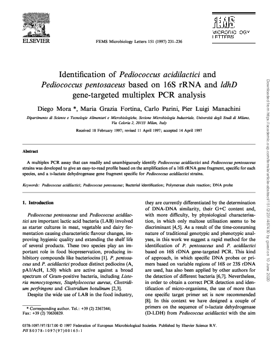 (PDF) Identification of Pediococcus acidilactici and Pediococcus pentosaceus based on 16S rRNA ...